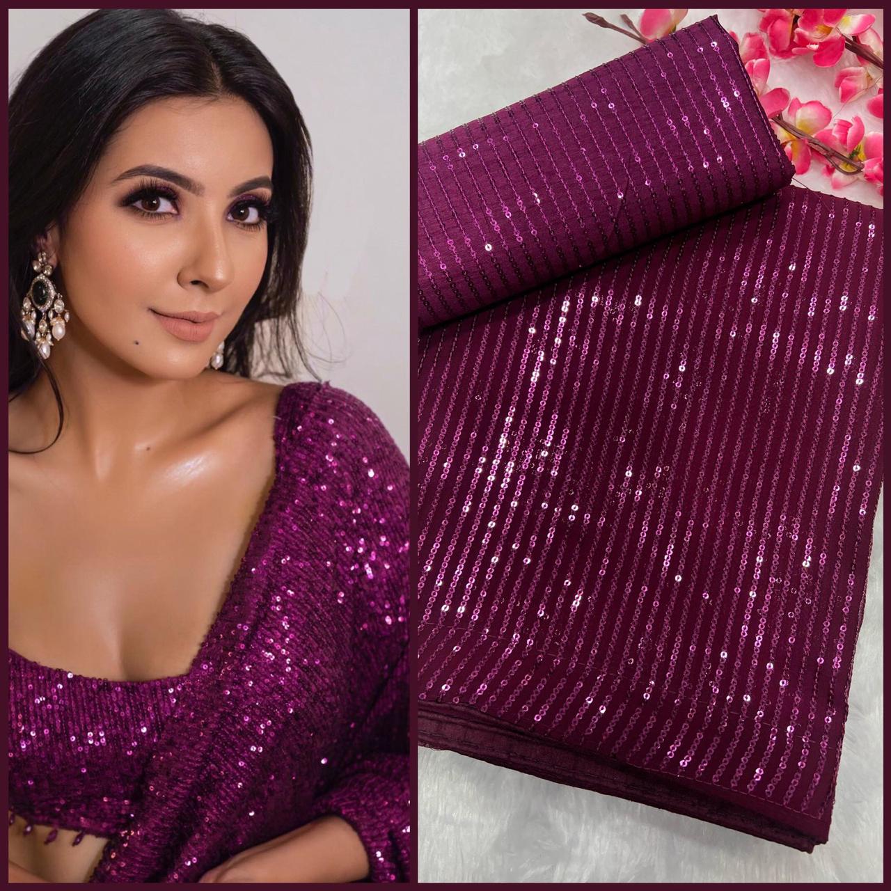 Barbie Sequins Wine Georgette Saree – Nonita Fashion